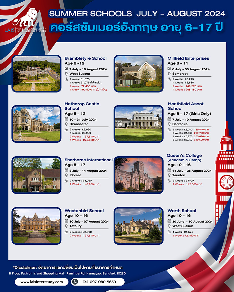 โรงเรียนซัมเมอร์อังกฤษ 6 -17 ปี | กค-สค 2024 Summer Programmes in July ...