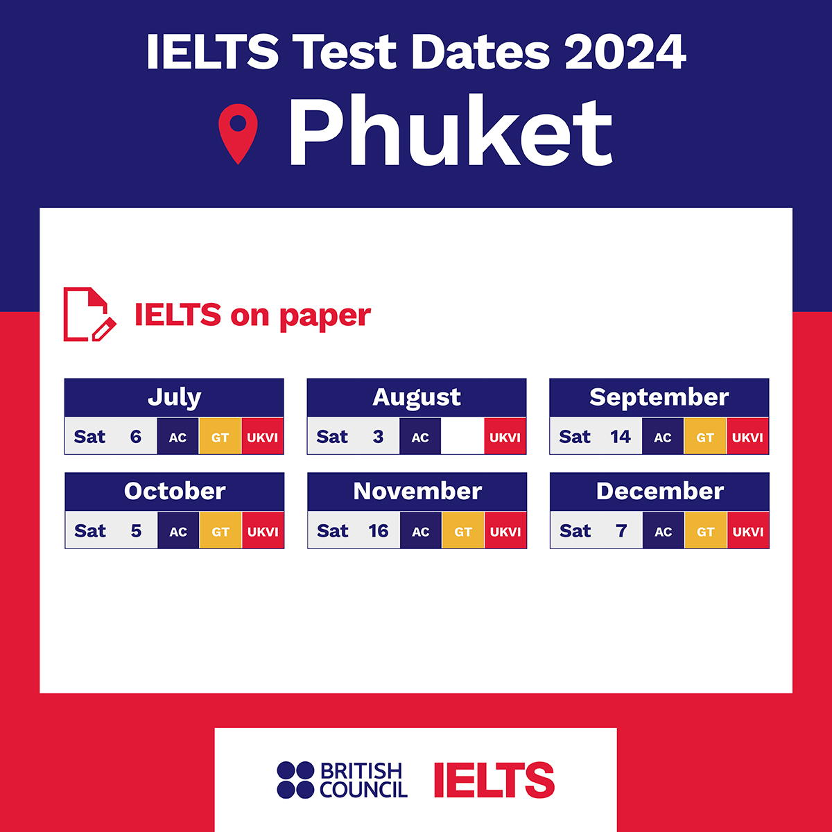 ตารางวันสอบ IELTS ของสนามสอบ British Council - The Lion Academy